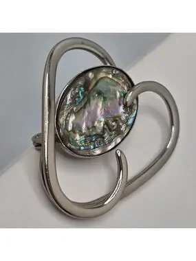 Vintage | Jewelry | Silvertone Oval Abalone Shell Brooch Circular ...